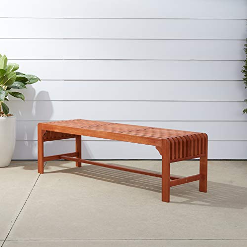 Vifah V1400 Malibu Red Brown 5Ft Rustic Eucalyptus Wooden Backless Bench for 3 Seater in Entry Way