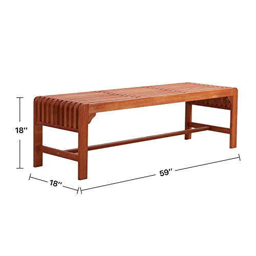 Vifah V1400 Malibu Red Brown 5Ft Rustic Eucalyptus Wooden Backless Bench for 3 Seater in Entry Way