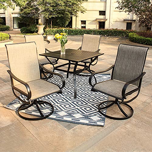 Bigroof Patio Swivel Chairs Metal Mesh Dining Chairs Set of 2 with Textilene Fabric, Outdoor Garden Backyard Lawn Furniture Rocker Chair, Grey