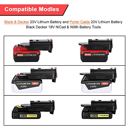 HPA1820 20V to 18V Battery Adapter Compatible with Black Decker 18V Tools, Convert Black Decker & Stanley & Porter-Cable 20V Lithium Battery Replacement for Black Decker 18V Battery HPB18