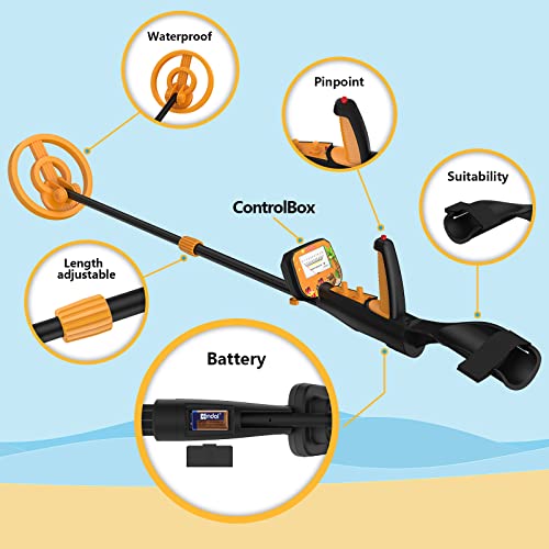 Metal Detector for Kids-Child Junior Metal Detectors Lightweight with Adjustable Stem and Waterproof Search Coil, High Accuracy Pinpointer for Detecting Gold, Coin and Beach Treasures