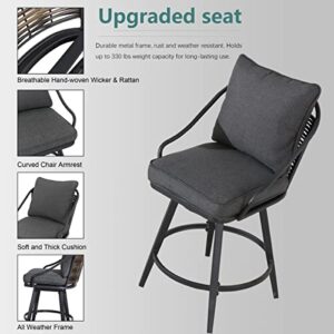 TOP HOME SPACE Patio Swivel Bar Stools Modern Outdoor Bar Height Chairs All Weather Metal Frame with Cushions,Set of 2