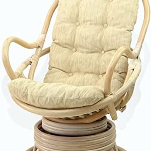 SK New Interiors Lounge Swivel Rocking Java Chair Rattan Wicker Handmade with Cream Cushion, White Wash