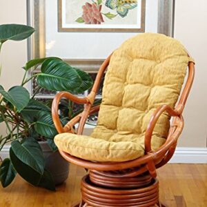 SK New Interiors Lounge Swivel Rocking Java Chair Rattan Wicker Handmade with Cream Cushion, White Wash