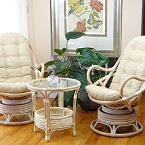 SK New Interiors Lounge Swivel Rocking Java Chair Rattan Wicker Handmade with Cream Cushion, White Wash