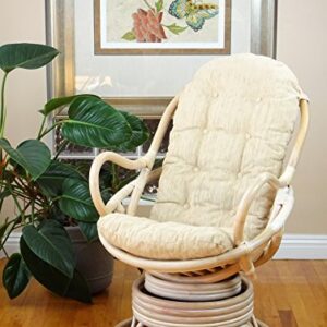 SK New Interiors Lounge Swivel Rocking Java Chair Rattan Wicker Handmade with Cream Cushion, White Wash