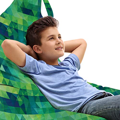 Ambesonne Mosaic Lounger Chair Bag, Green Tones Monochromatic Modern Design with Creative Triangles, High Capacity Storage with Handle Container, Lounger Size, Multicolor