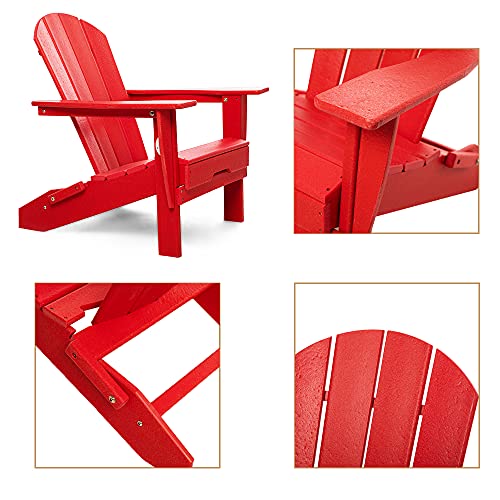 Resin TEAK Folding Adirondack Chair Set of 4, Premium All Weather Outdoor Patio Furniture, 21 Inch Wide Seat, Up to 350 lbs, Foldable Outdoor Patio Chairs, New Heritage Collection (Red)