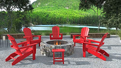 Resin TEAK Folding Adirondack Chair Set of 4, Premium All Weather Outdoor Patio Furniture, 21 Inch Wide Seat, Up to 350 lbs, Foldable Outdoor Patio Chairs, New Heritage Collection (Red)