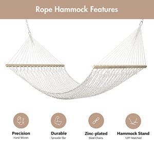 ANOW Outdoor Double Rope Hammock with Pad, Portable Hammock for Patio, Backyard, Beach, 450 LBS Weight Capacity, Blue Seaside