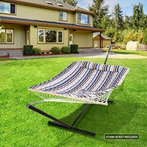 ANOW Outdoor Double Rope Hammock with Pad, Portable Hammock for Patio, Backyard, Beach, 450 LBS Weight Capacity, Blue Seaside