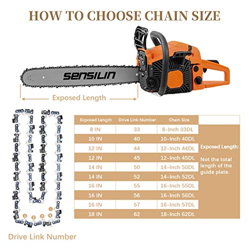 SENSILIN S57 16 Inch Chainsaw Chain, 3/8" LP Pitch .050" Gauge 57 Drive Links for Oregon, Echo 91PX57CQ / 91VG57CQ, Shindaiwa, Worx, Remington and More