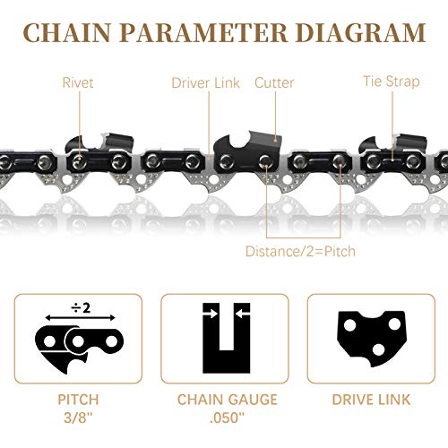 SENSILIN S57 16 Inch Chainsaw Chain, 3/8" LP Pitch .050" Gauge 57 Drive Links for Oregon, Echo 91PX57CQ / 91VG57CQ, Shindaiwa, Worx, Remington and More