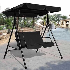 SDFPMO Porch Swing Canopy Cover Set,Removable Cushions Rainproof Oxfords Cloth Garden Patio Outdoor Rainproof Swing Canopy (Black)