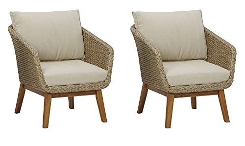 Signature Design by Ashley Outdoor Crystal Cave Patio Wicker Lounge Chair Set, 2 Count, Beige