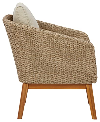 Signature Design by Ashley Outdoor Crystal Cave Patio Wicker Lounge Chair Set, 2 Count, Beige