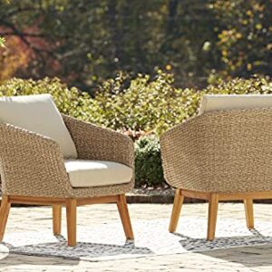 Signature Design by Ashley Outdoor Crystal Cave Patio Wicker Lounge Chair Set, 2 Count, Beige