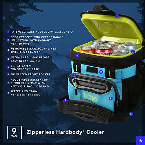 Arctic Zone Titan Deep Freeze Cooler - 9 Can Zipperless Hardbody Cooler - Deep Freeze Insulation, HardBody Liner, and SmartShelf