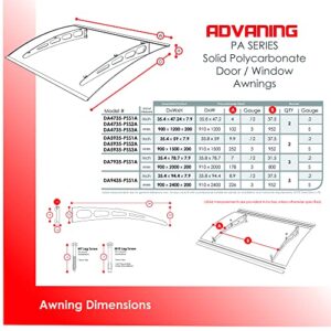 ADVANING DA4735-PSS1A PA Series, Premium Quality Crystal Polycarbonate Door/Window Awning Ideal for Rain, Snow and UV Protection, 47"W x 35"D, Clear/Silver Brackets