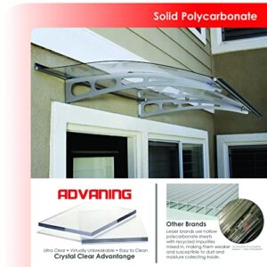 ADVANING DA4735-PSS1A PA Series, Premium Quality Crystal Polycarbonate Door/Window Awning Ideal for Rain, Snow and UV Protection, 47"W x 35"D, Clear/Silver Brackets