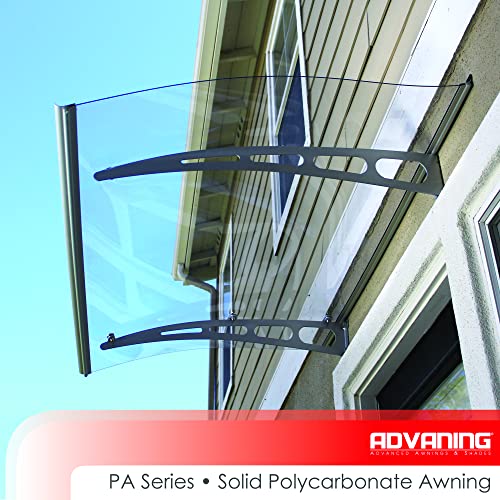 ADVANING DA4735-PSS1A PA Series, Premium Quality Crystal Polycarbonate Door/Window Awning Ideal for Rain, Snow and UV Protection, 47"W x 35"D, Clear/Silver Brackets