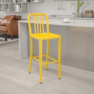 bizchair commercial grade 30″ h yellow metal indoor-outdoor barstool with slat back