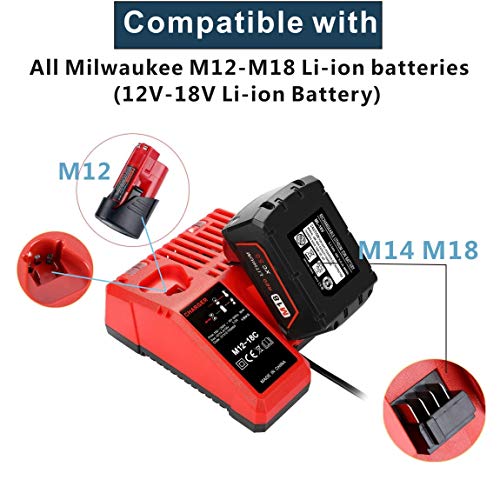 LALAFO Updated Replacement Milwaukee M12 M14 M18 Multi-Voltage Battery Charger, Compatible with All Milwaukee 12V 14.4V 18V Lithium-ion XC Battery, like M18 M12 M14 48-11-1850 48-11-1812.