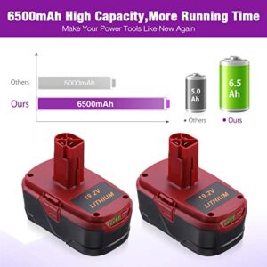 LORDONE 2Packs 6500mAh C3 Lithium Battery for Craftsman 19.2 Volt Battery DieHard XCP 315.115410 315.11485 130279005 1323903 130285003 130211004 120235021 11375 11376 315.PP2011 Cordless Battery