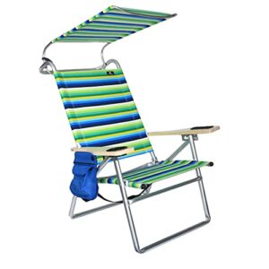 deluxe 4 reclining positions lightweight high aluminum beach chair with canopy shade for adults, drink holder, storage pouch