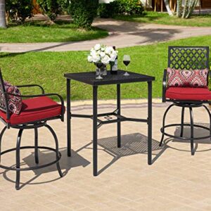 Nuu Garden 3 Piece Swivel Patio Bar Set, High Iron Outdoor Furniture Set Wide Outdoor Bar Stools, Bar Height Chairs with Seat Cushion and Armrest for Garden, Backyard, Patio and Poolside, Red