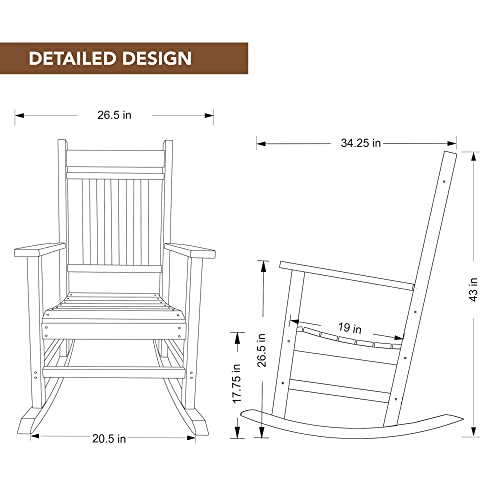 Shine Company 7632BR Berkshire Plastic Rocking Chair | Indoor/Outdoor Weatherproof Resin Porch Rocker – Brown