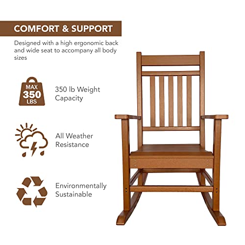 Shine Company 7632BR Berkshire Plastic Rocking Chair | Indoor/Outdoor Weatherproof Resin Porch Rocker – Brown