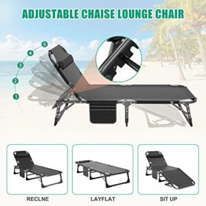 LILYPELLE Folding Outside Chaise Lounge Chair with Mattress, 5 Position Adjustable Patio Folding Lounge Chair Reclining Chairs Perfect for Sunbathing, Camping, Pool, Beach, Patio