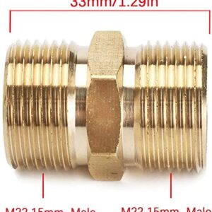 M22 Pressure Washer Hose Coupler，M22 Metric Male Thread Fitting 15mm Male X 15mm Male Pressure Washer Hose Extension Adapter, Solid Brass, 4500 PSIconnectorsM22 (1pack)