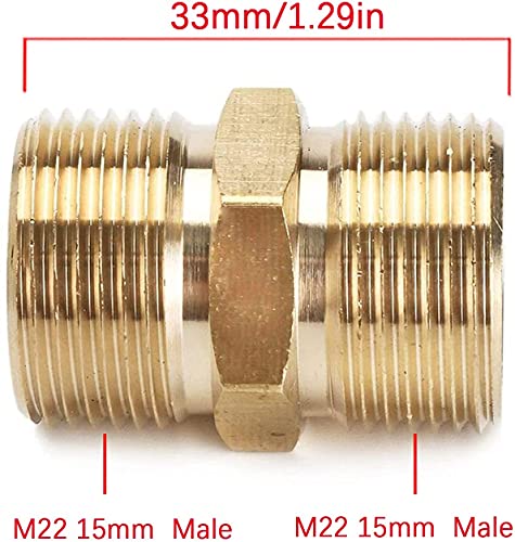 M22 Pressure Washer Hose Coupler，M22 Metric Male Thread Fitting 15mm Male X 15mm Male Pressure Washer Hose Extension Adapter, Solid Brass, 4500 PSIconnectorsM22 (1pack)