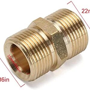 M22 Pressure Washer Hose Coupler，M22 Metric Male Thread Fitting 15mm Male X 15mm Male Pressure Washer Hose Extension Adapter, Solid Brass, 4500 PSIconnectorsM22 (1pack)