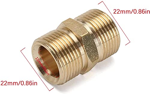 M22 Pressure Washer Hose Coupler，M22 Metric Male Thread Fitting 15mm Male X 15mm Male Pressure Washer Hose Extension Adapter, Solid Brass, 4500 PSIconnectorsM22 (1pack)