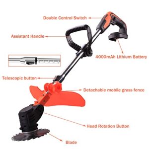 Electric Weed Wacker Cordless 36v 4.0 Ah Weed Eater Battery Powered with 2 Battery and Charger Brush Cutter,Lightweight Trimmers Edger Lawn Tool Grass