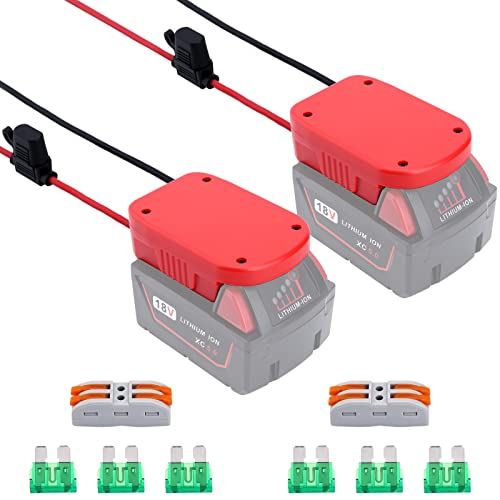 ELEFLY 2 Pack Power Wheels Battery Adapter Compatible with Milwaukee M18 Battery with Fuses & Wire Terminals, Power Adapter Connector for DIY RC Car Toys and Robotics