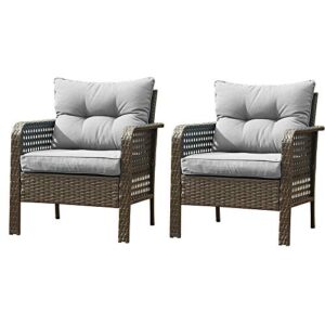 u-eway outdoor rattan single chair 2pcs,patio pe wicker furniture cushion seat,2pcs armchairs pe rattan sofa backyard yard ,premium spun ploy fabric,removable cushion cover zipper, washable (grey)