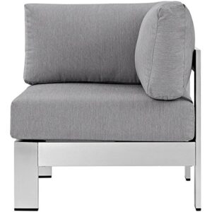 Modway Shore Aluminum Outdoor Patio Corner Chair in Silver Gray