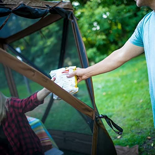 CLAM Quick-Set Escape Sky Camper 11.5 x 11.5 Foot Portable Pop-Up Outdoor Gazebo Screen Tent 6 Sided Canopy Shelter w/Ground Stakes & Carry Bag, Brown