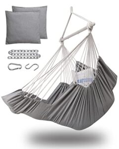 miztli hammock chair hanging chair swing with foot rest, max 500 lbs, steel spreader bar with anti-slip rings-2 cushions included-for bedroom indoor and outdoor