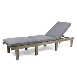 christopher knight home alisa outdoor acacia wood chaise lounge, grey finish/dark grey cushion