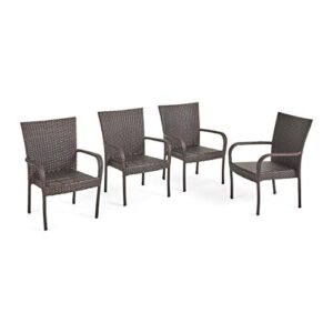 christopher knight home ckh outdoor wicker stackable club chairs, 4-pcs set, multibrown