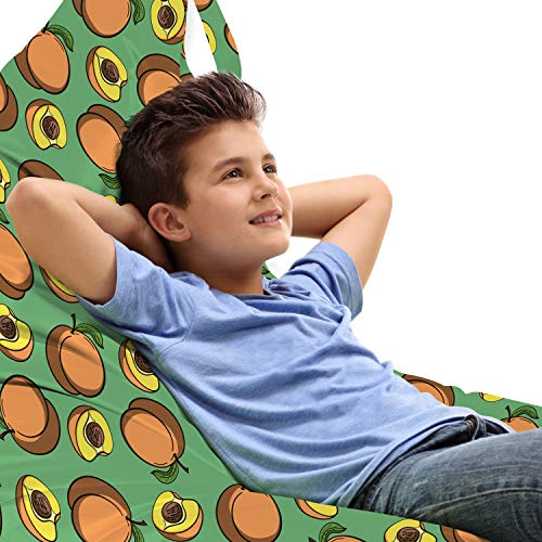 Ambesonne Peach Lounger Chair Bag, Hand-Drawn Peach Fruits Pattern as Repeating Half Slice with Illustration Print, High Capacity Storage with Handle Container, Lounger Size, Multicolor