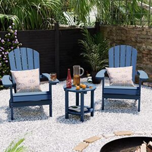 YEFU Adirondack Chair Set of 2 with Outdoor Side Table Double Layer 3-Piece for Lawn, Deck, Garden, Porch, Balcony(Navy Blue, 2 Chairs and 1 Table)