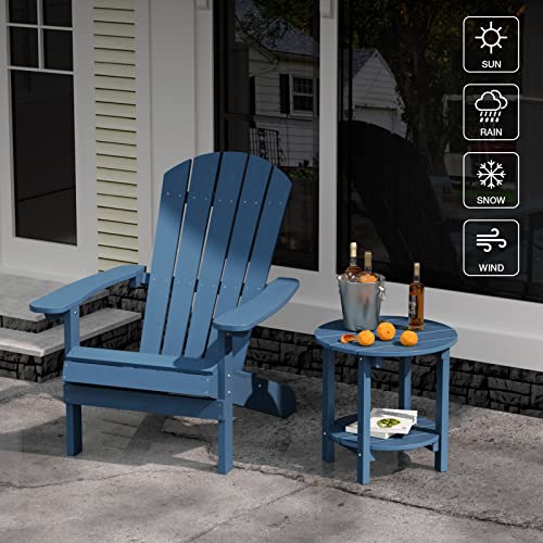 YEFU Adirondack Chair Set of 2 with Outdoor Side Table Double Layer 3-Piece for Lawn, Deck, Garden, Porch, Balcony(Navy Blue, 2 Chairs and 1 Table)