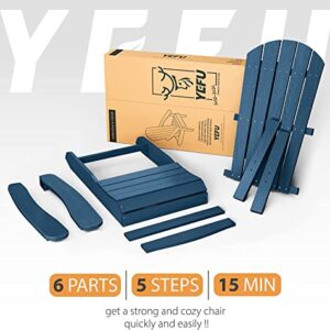 YEFU Adirondack Chair Set of 2 with Outdoor Side Table Double Layer 3-Piece for Lawn, Deck, Garden, Porch, Balcony(Navy Blue, 2 Chairs and 1 Table)