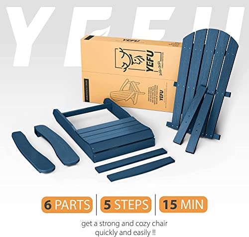 YEFU Adirondack Chair Set of 2 with Outdoor Side Table Double Layer 3-Piece for Lawn, Deck, Garden, Porch, Balcony(Navy Blue, 2 Chairs and 1 Table)